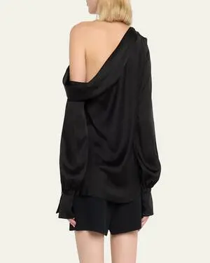 Simkhai Alice Draped Satin One-shoulder Top - Black