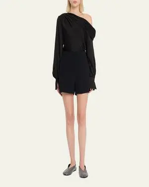 Simkhai Alice Draped Satin One-shoulder Top - Black