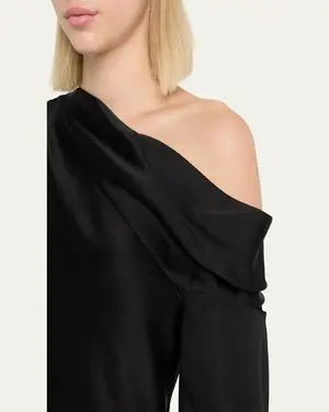 Simkhai Alice Draped Satin One-shoulder Top - Black