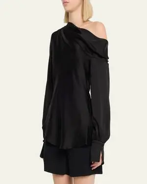 Simkhai Alice Draped Satin One-shoulder Top - Black