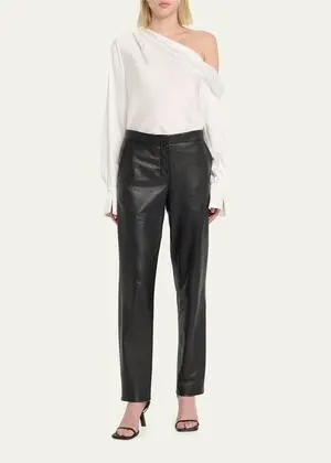 Simkhai Alice Draped Satin One-shoulder Top - Black