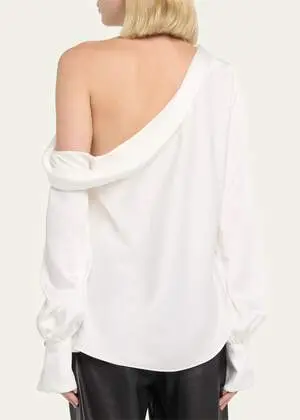Simkhai Alice Draped Satin One-shoulder Top - Black