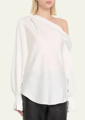 Simkhai Alice Draped Satin One-shoulder Top - Black