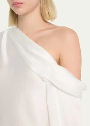 Simkhai Alice Draped Satin One-shoulder Top - Black