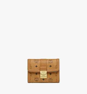 Mcm Tracy Trifold Wallet In Visetos - Cognac