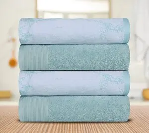 SUPERIOR Cotton 4-piece Solid And Marble Effect Bath Towel Set