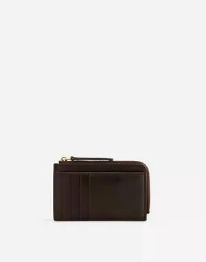 Madewell The Zip Card Case Wallet In Waxed Leather Dark Carob