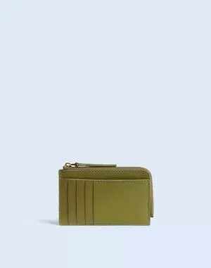 Madewell The Zip Card Case Wallet In Waxed Leather - Moss