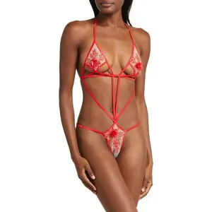 COQUETTE Floral Appliqué Teddy - Red