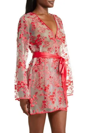 COQUETTE Floral Embroide Sheer Mesh Robe
