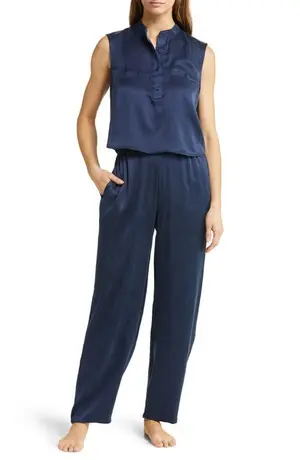 Lunya Washable Silk Sleeveless Pajamas - Deep Blue