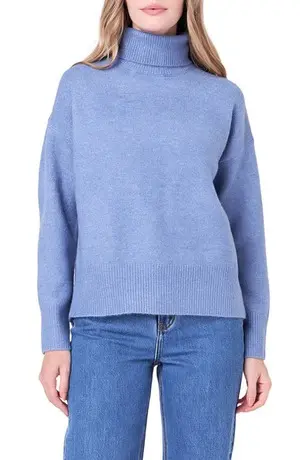 English Factory Notch Hem Turtleneck Sweater - Blue