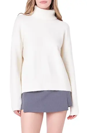 English Factory Notch Hem Turtleneck Sweater - Cream