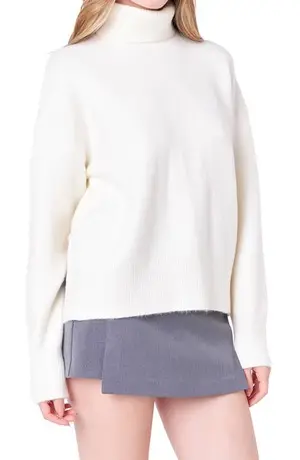 English Factory Notch Hem Turtleneck Sweater - Cream