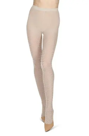 MEMOI Pelerine Pointelle Sweater Tights - Latte