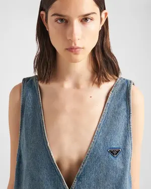 white christmas dresses Denim Sleeveless Dress - Prada - Women main image 1