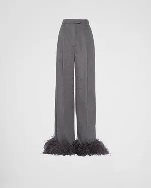 Prada Cashmere Pants With Feather Trim