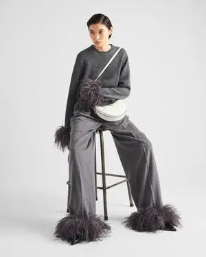 Prada Cashmere Pants With Feather Trim