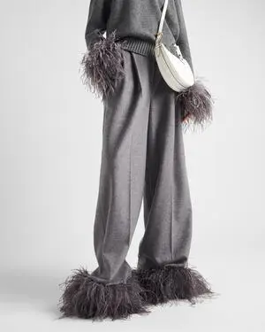 Prada Cashmere Pants With Feather Trim