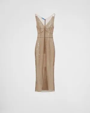 Prada Embroidered Tulle Dress - Pearl Gray | Editorialist