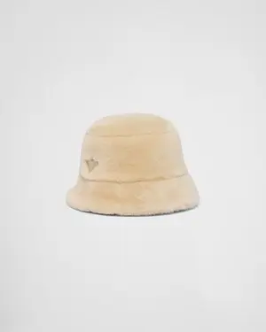 Prada Shearling Bucket Hat Ecru