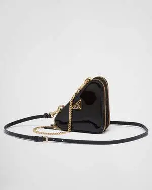 Prada Triangular Patent Leather Mini Pouch - Black | Editorialist
