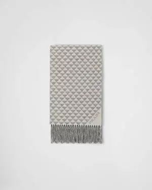 Prada Symbole Double Wool And Cashmere Scarf - Gray/white