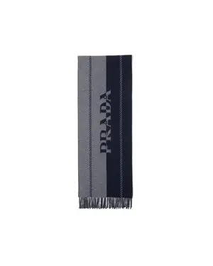 Prada Small Wool Scarf With Jacquard Logo - Grey