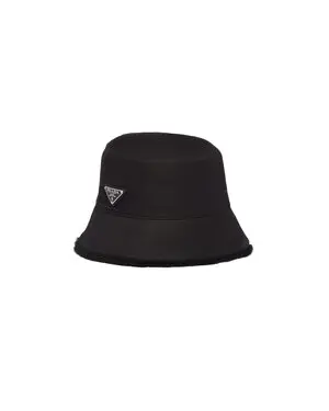 Prada Re-nylon And Shearling Bucket Hat - Black
