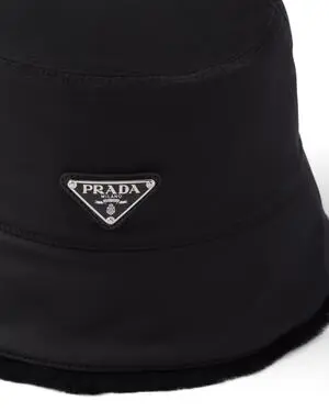 Prada Re-Nylon And Shearling Bucket Hat In Black | Editorialist