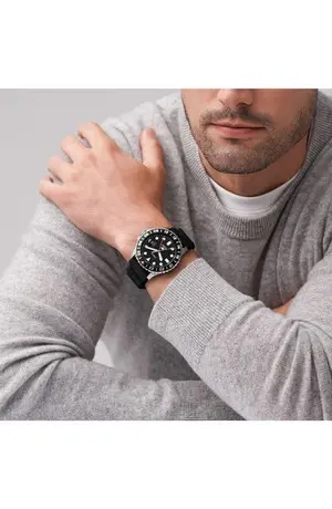 Fossil Gmt Silicone Strap Watch - Black