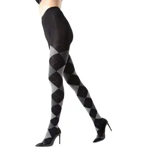 MEMOI Argyle Sweater Tights - Dark Gray Heather