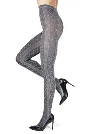 MEMOI Juneau Diamonds Sweater Tights - Med Gray Heather