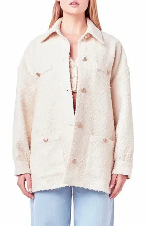 English Factory Tweed Shirt Jacket - Ivory