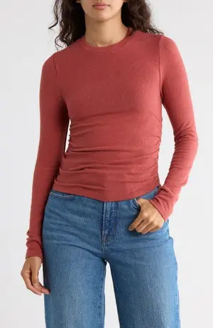 Madewell Long Sleeve Ruched Brushed Jersey Top - Antique Rose