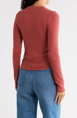 Madewell Long Sleeve Ruched Brushed Jersey Top - Antique Rose
