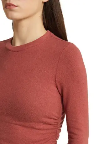 Madewell Long Sleeve Ruched Brushed Jersey Top - Antique Rose