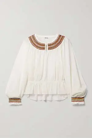 BODE Embroidered Cotton-voile Blouse