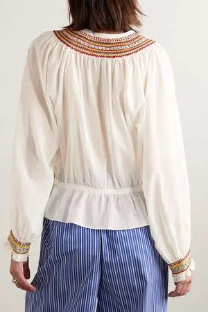 BODE Embroidered Cotton-voile Blouse