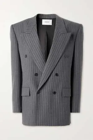 Saint Laurent Pinstriped Double-breasted Wool Blazer Dark Gray