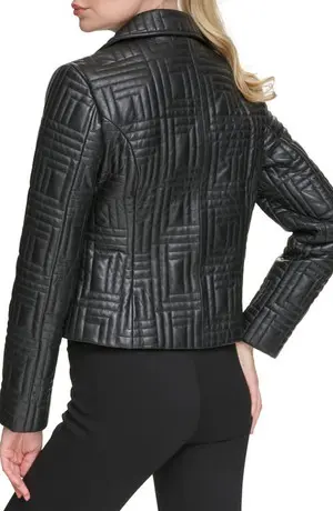 Karl Lagerfeld Paris Double Quilted Leather Moto Jacket