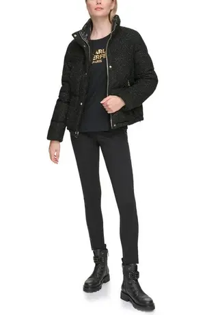 Karl Lagerfeld Paris Sparkle Down & Feather Fill Puffer Jacket
