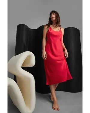 Lunya Washable Silk Bias Slip Dress Carmine Red
