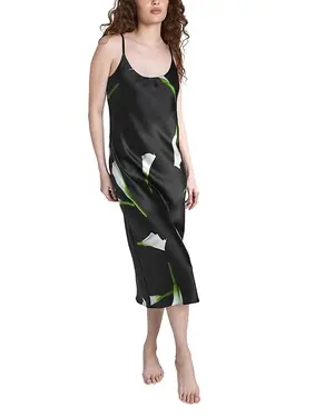 Lunya Washable Silk Bias Slip Dress Floating Lily