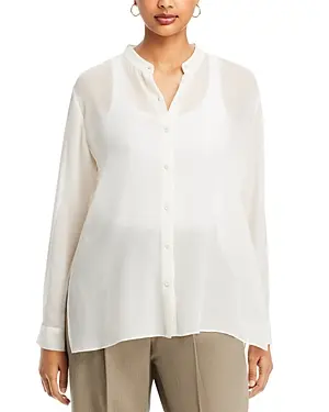 Eileen Fisher Eileen Fisher Mandarin Collar Sheer Silk Top Bone