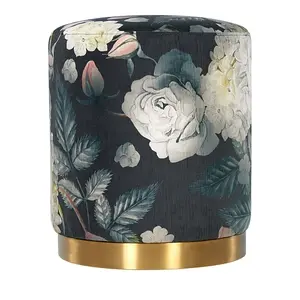 TOV FURNITURE Opal Velvet Ottoman With Gold Base In Cream Multi