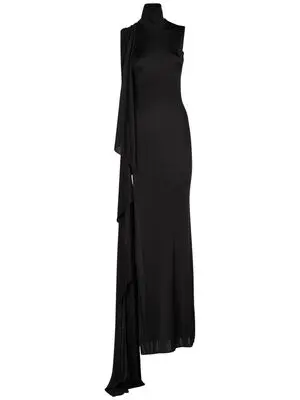 Saint Laurent SAINT LAURENT Draped Viscose Long Dress - Black