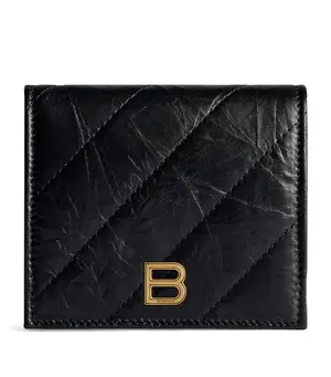 Balenciaga Leather Crush Folded Card Holder - Black