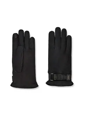UGG Men's Unisex Logo Suede Webbing Gloves - Black  - Black