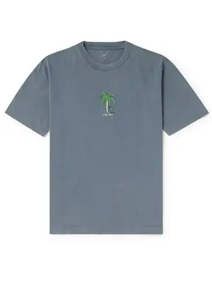 Desmond & Dempsey Embroidered Cotton-jersey Pyjama T-shirt S
